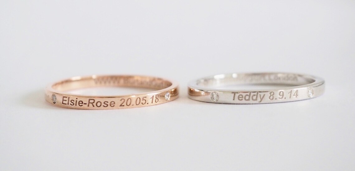Name With Birthdate and Diamond Ring - Etsy UK