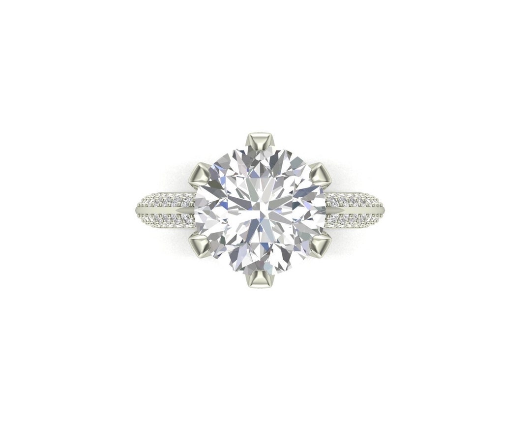 5ct Pavé 6 Claw Setting Engagement Ring With a Pavé Diamond Band in ...