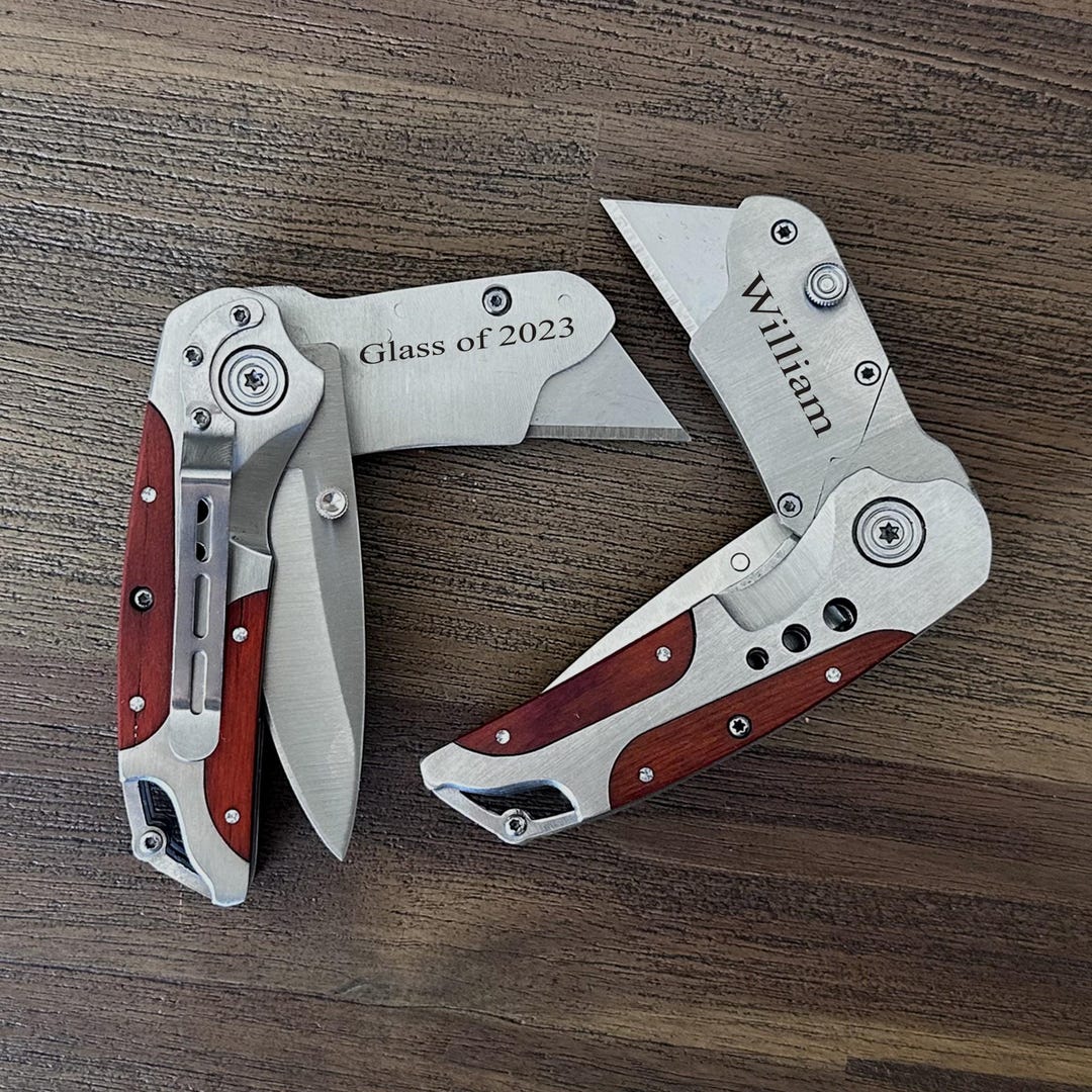 Custom Engraved Utility Knife With Clip: Personalized Pocket Box Knife ...