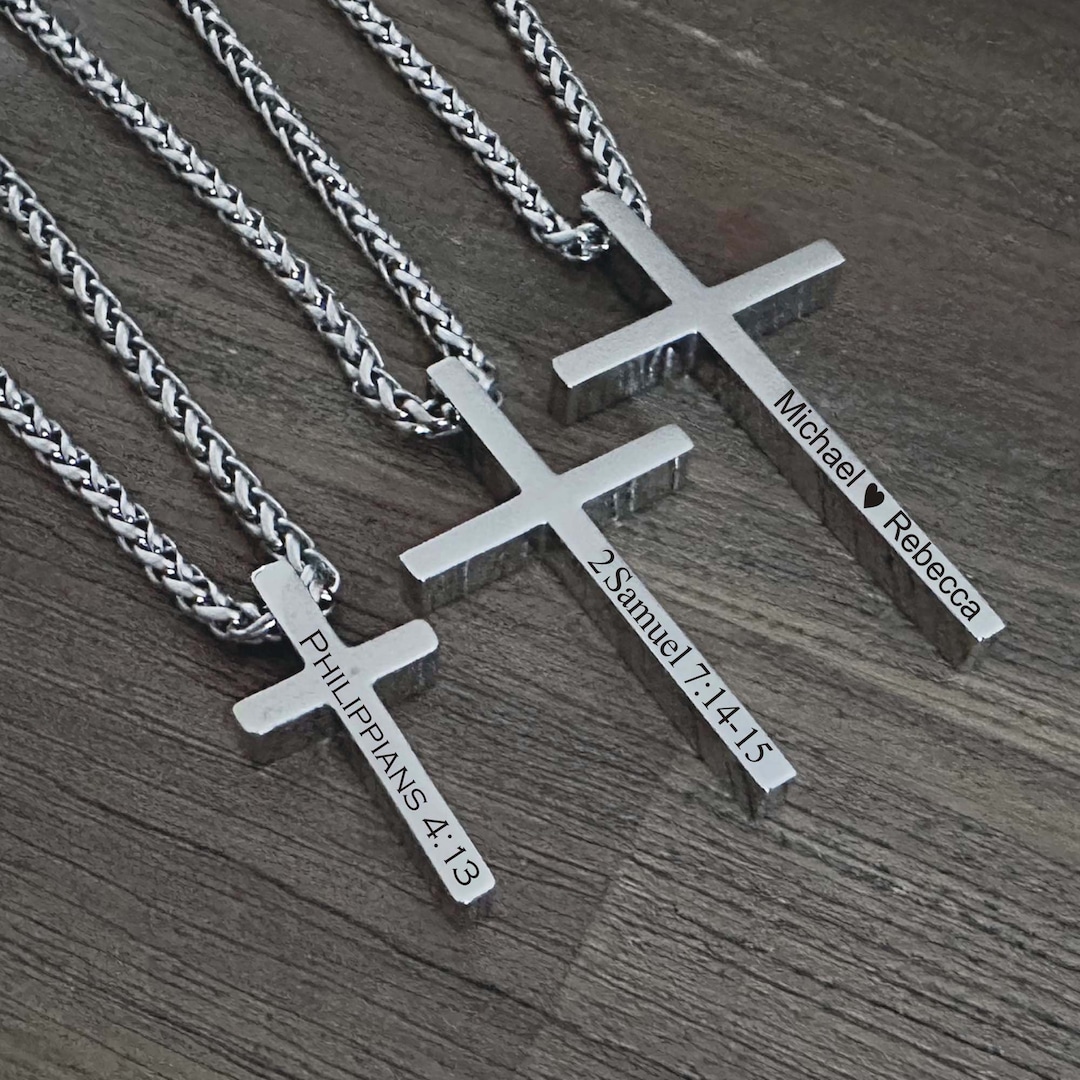 Personalized Men Cross Necklace, Personalized Jewelry, Men Silver Cross ...