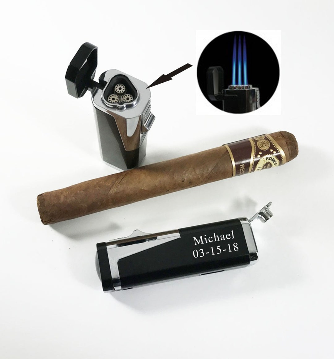 Personalized,engraved Cigar Torch Lighter, Cigar Cutter, Butane Lighter ...