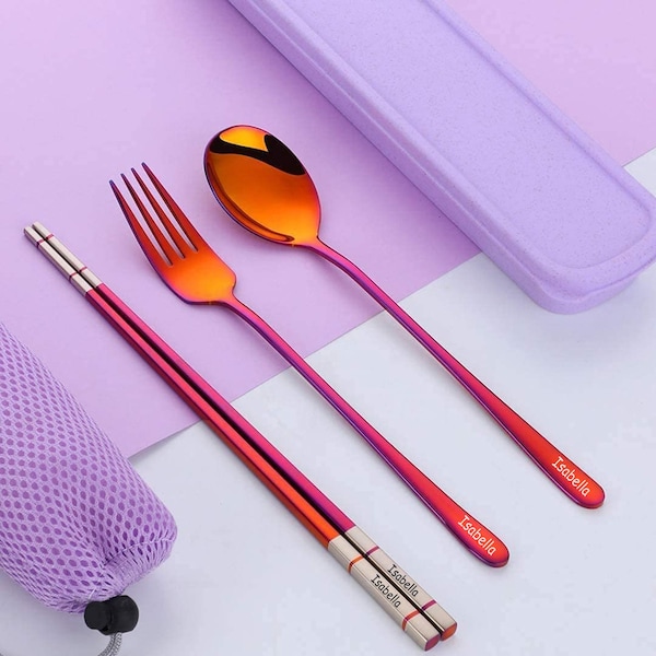 Fork and Spoon Set With Case Travel - Etsy
