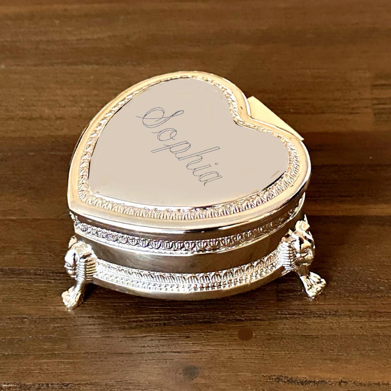 Personalized Victorian Silver Heart Jewelry Box - Custom Engraved ...