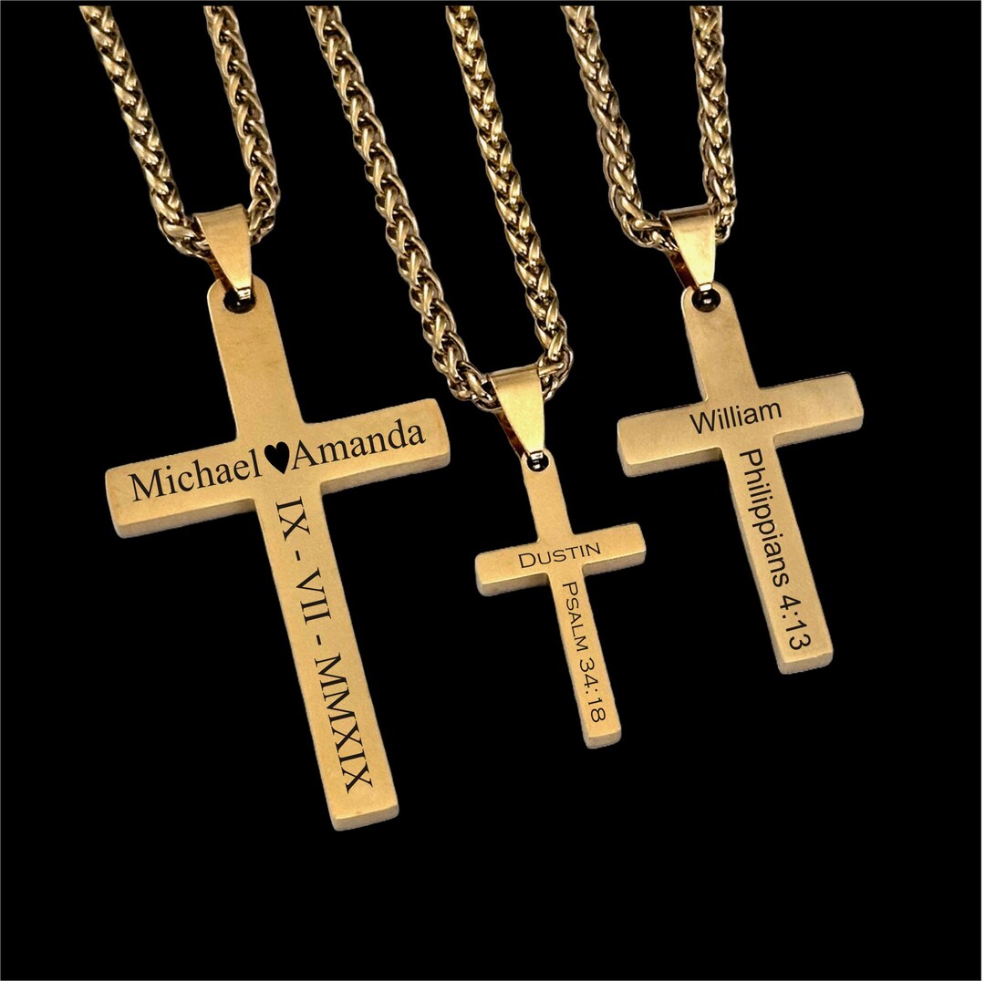 Personalized Gold Plated Cross Necklace: Engraved Stainless Steel ...