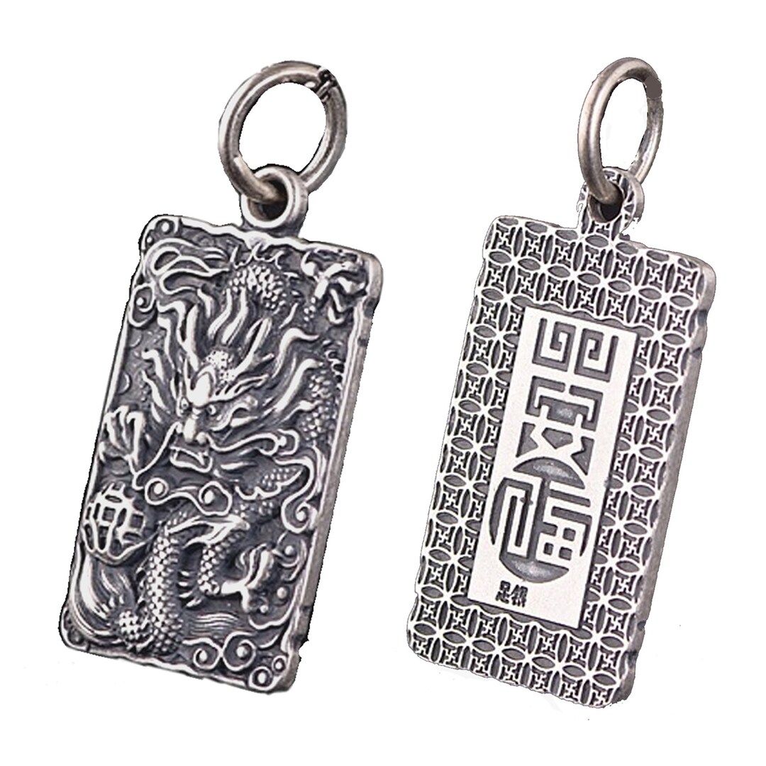 Genuine Solid 999 Sterling Silver Dragon Pendant Necklace Dragon Tag ...