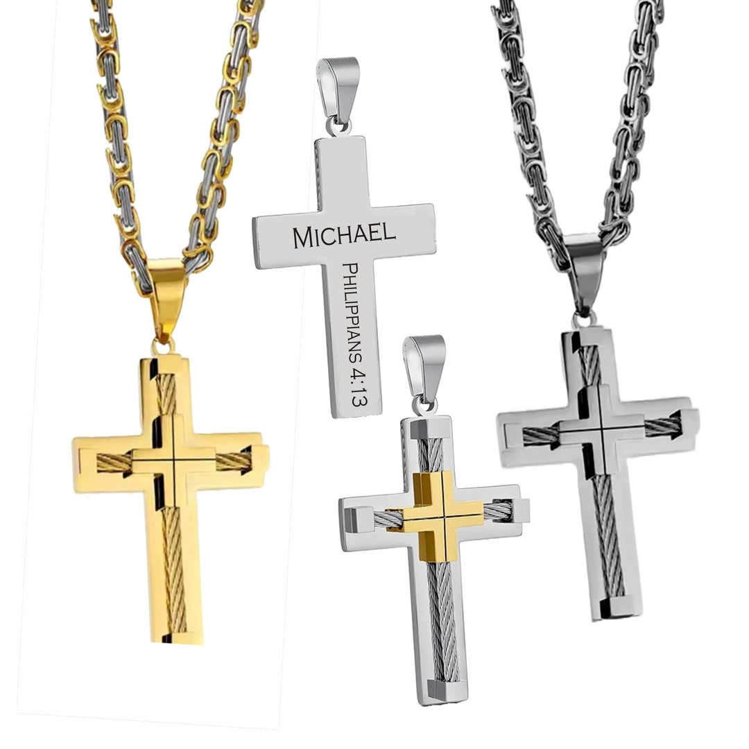 Personalized CROSS NECKLACE for Men , Custom Engraved Jesus Christ ...