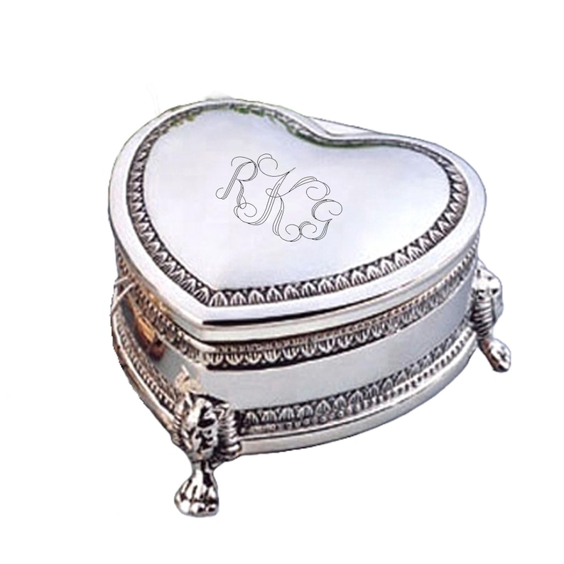 Personalized Victorian Silver Heart Jewelry Box - Custom Engraved ...