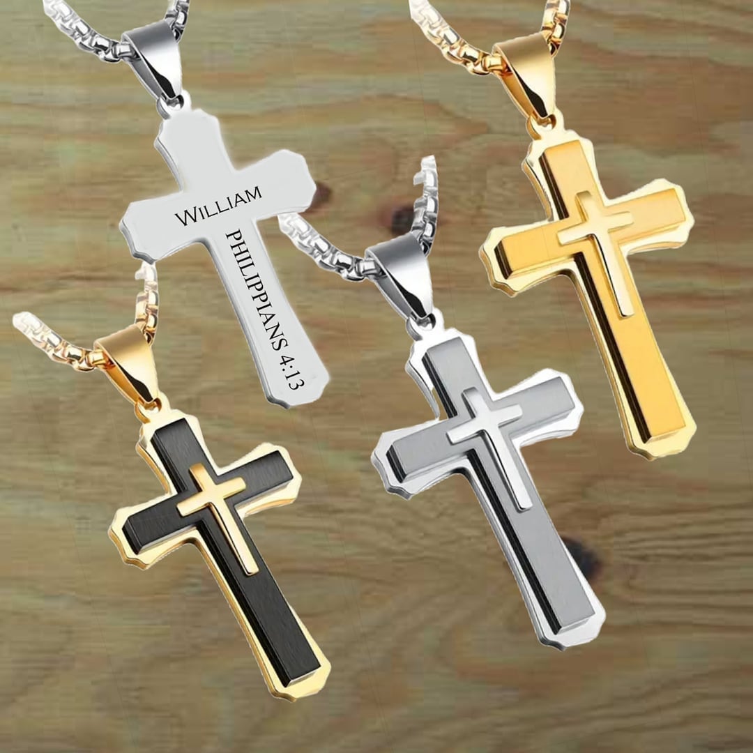 Personalized Men's Stainless Steel 3-layer Cross Necklace - Etsy