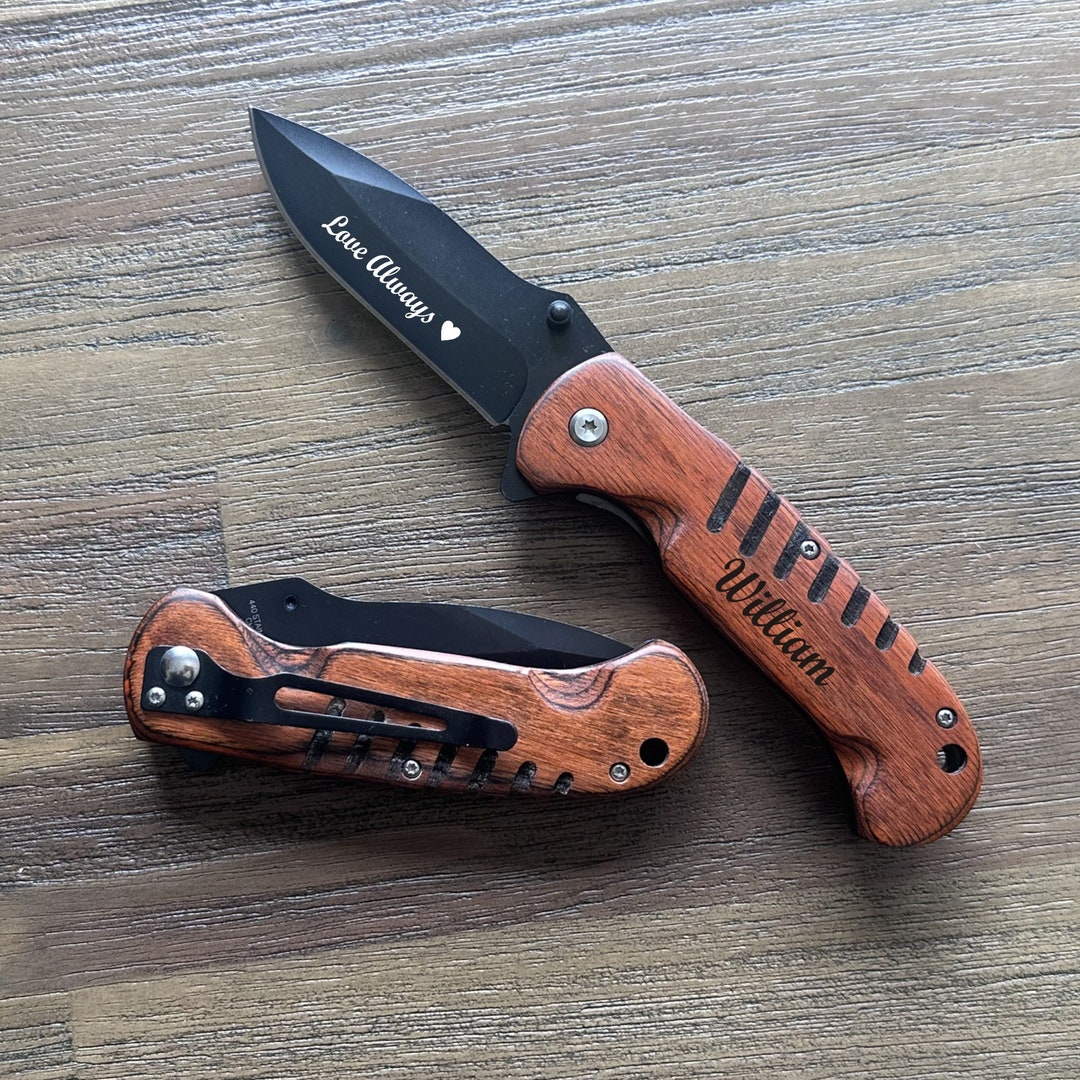 Personalized Wooden Pocket Knife, Custom Engraved Folding Wood Pocket ...