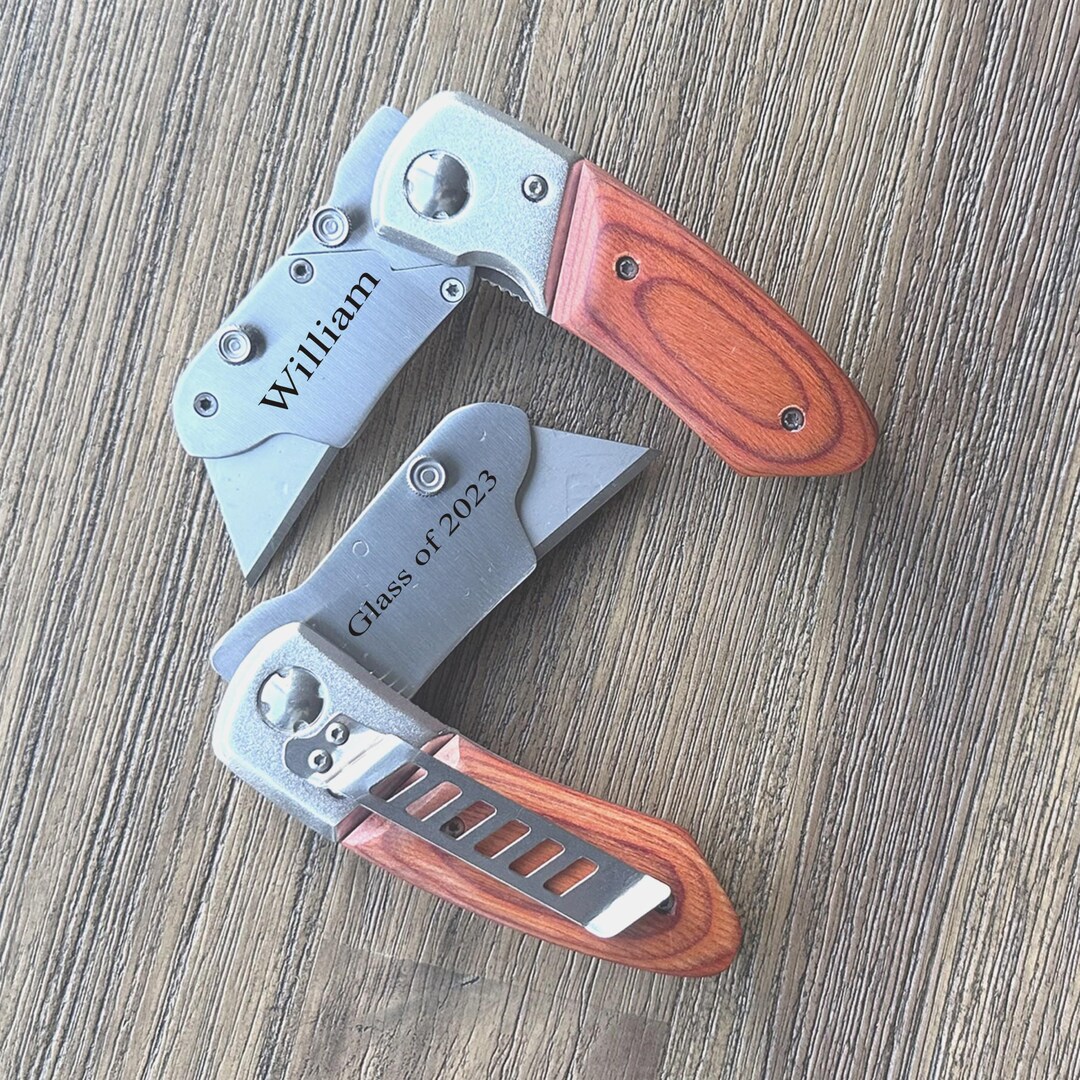 Personalized Utility Box Knife With Clip, Custom Engraved Pocket Knife ...