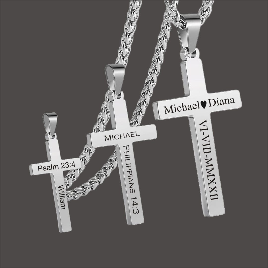 Personalized Stainless Steel Men Cross Necklace , Custom Engraved Men ...