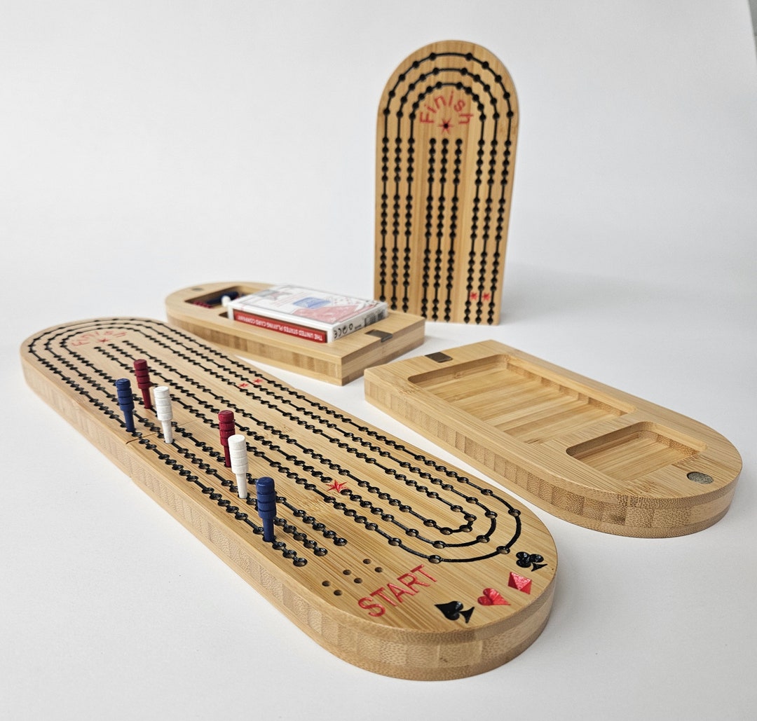 3 Person Bamboo Travel Folding Cribbage Board With Cards, Choice of ...