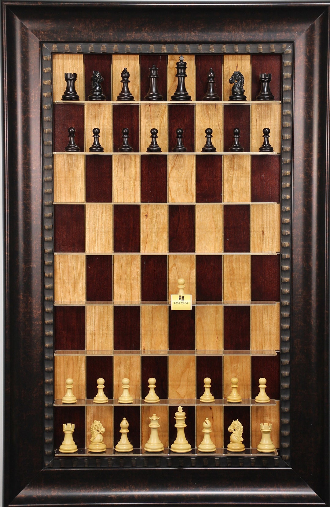 Red Cherry Board With Checkered Bronze Frame and Option on Chess Pieces ...