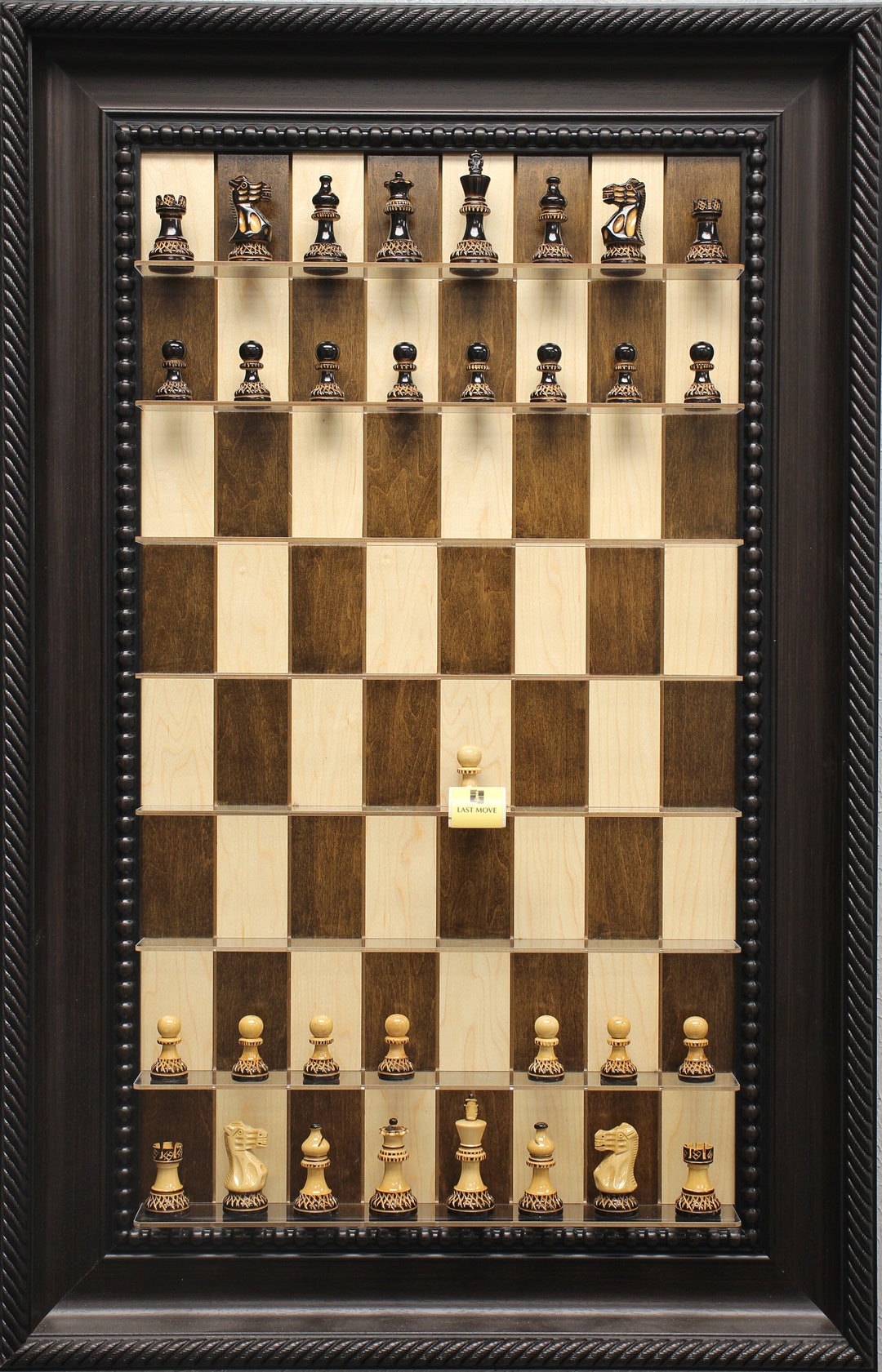 Maple Nut Wall Mounted Vertical Chessboard With Traditional Brown Frame ...