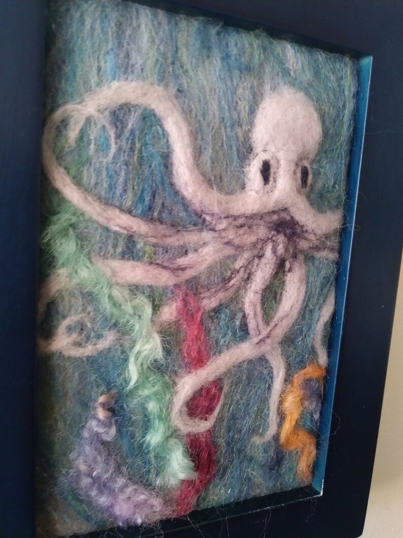 Needle Felted Octopus Art Framed Fiber Art Ocean Art - Etsy