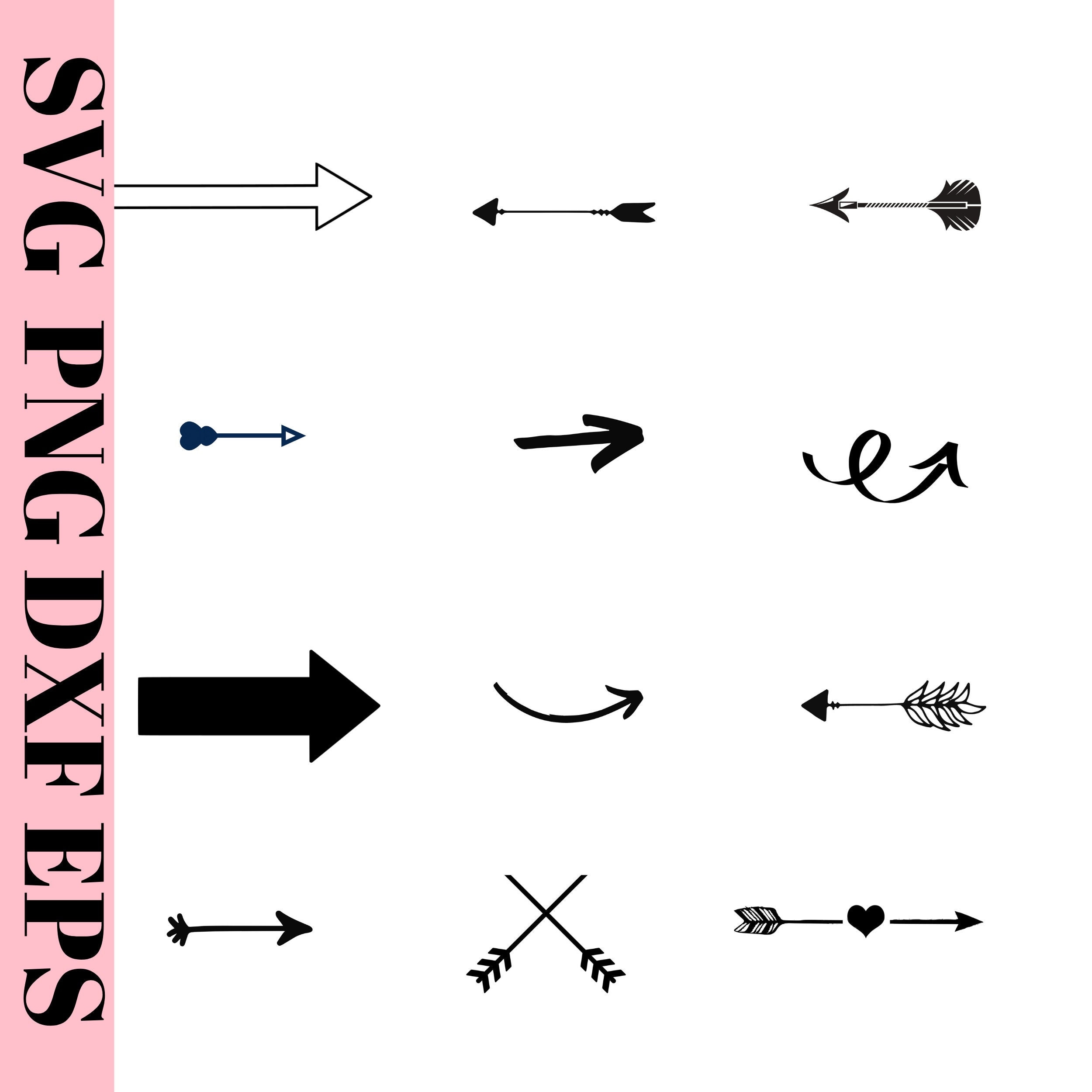 Arrow SVG Bundle Arrow Cut File Arrow Clipart Boho Tribal Arrows With Heart Valentine Love Decor ...
