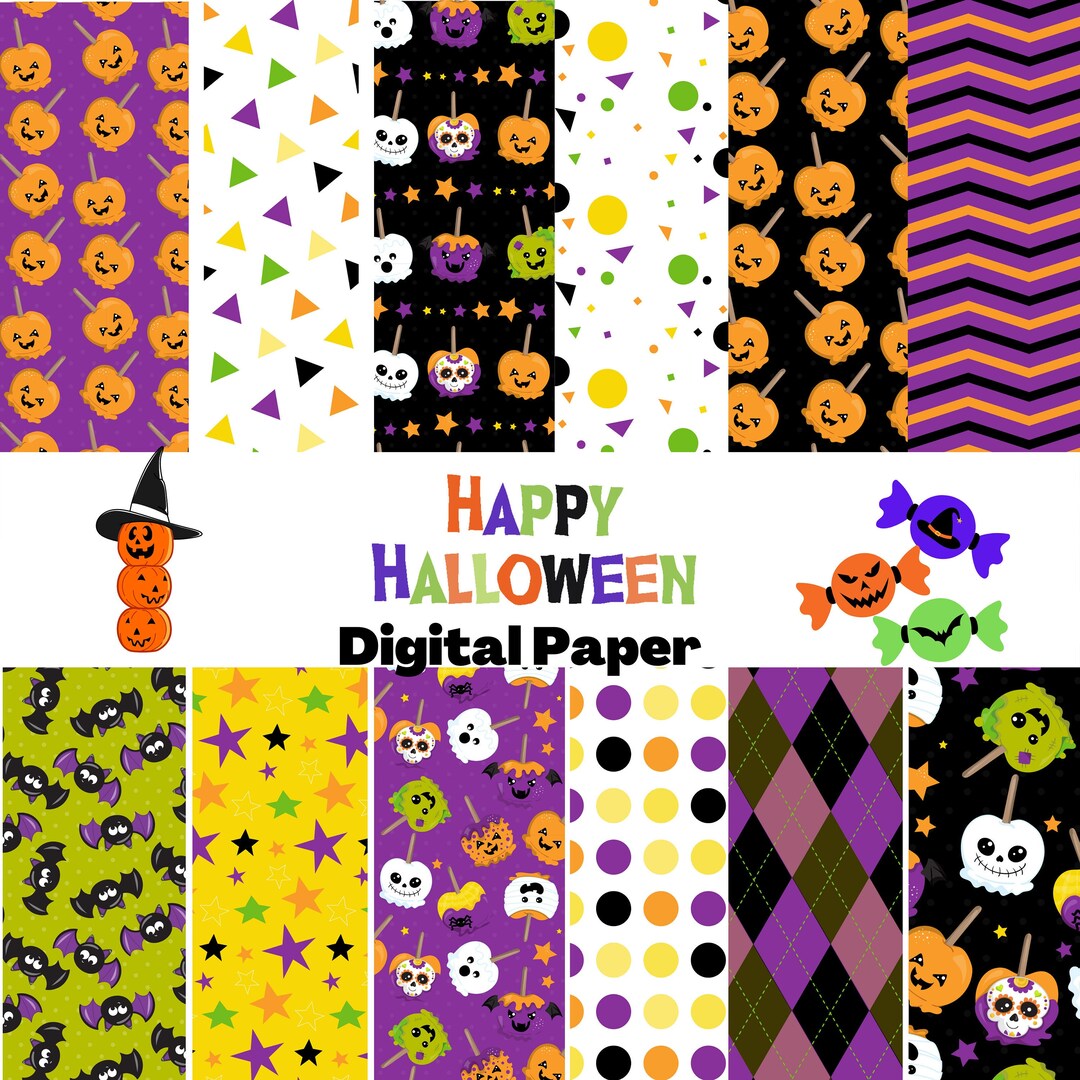 Halloween Digital Papers - Commercial Use - Scrapbook Paper - Seamless ...