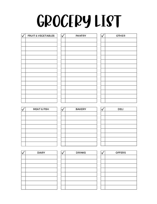 Grocery List Printable: Minimalist Shopping List & Meal Planner ...