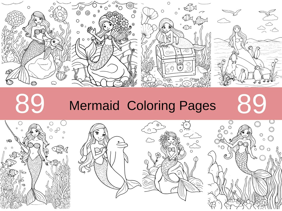 Mermaid Coloring Book Pages for Girls - Kids Coloring Pages, Easy to ...