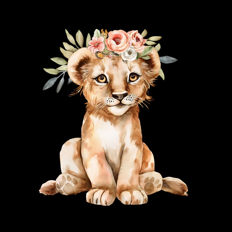 Cute Baby Lion Clipart Bundle, Watercolor Animal Illustration Printable ...