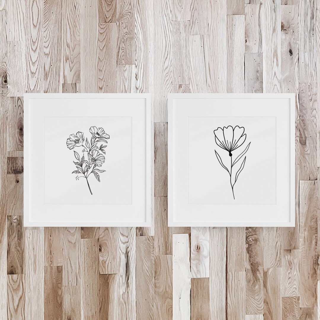 Floral Wall Art / Minimal Flower Print / Line Art Flowers / Wildflower ...