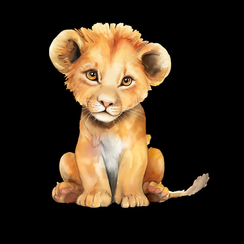 Cute Baby Lion Clipart Bundle, Watercolor Animal Illustration Printable ...