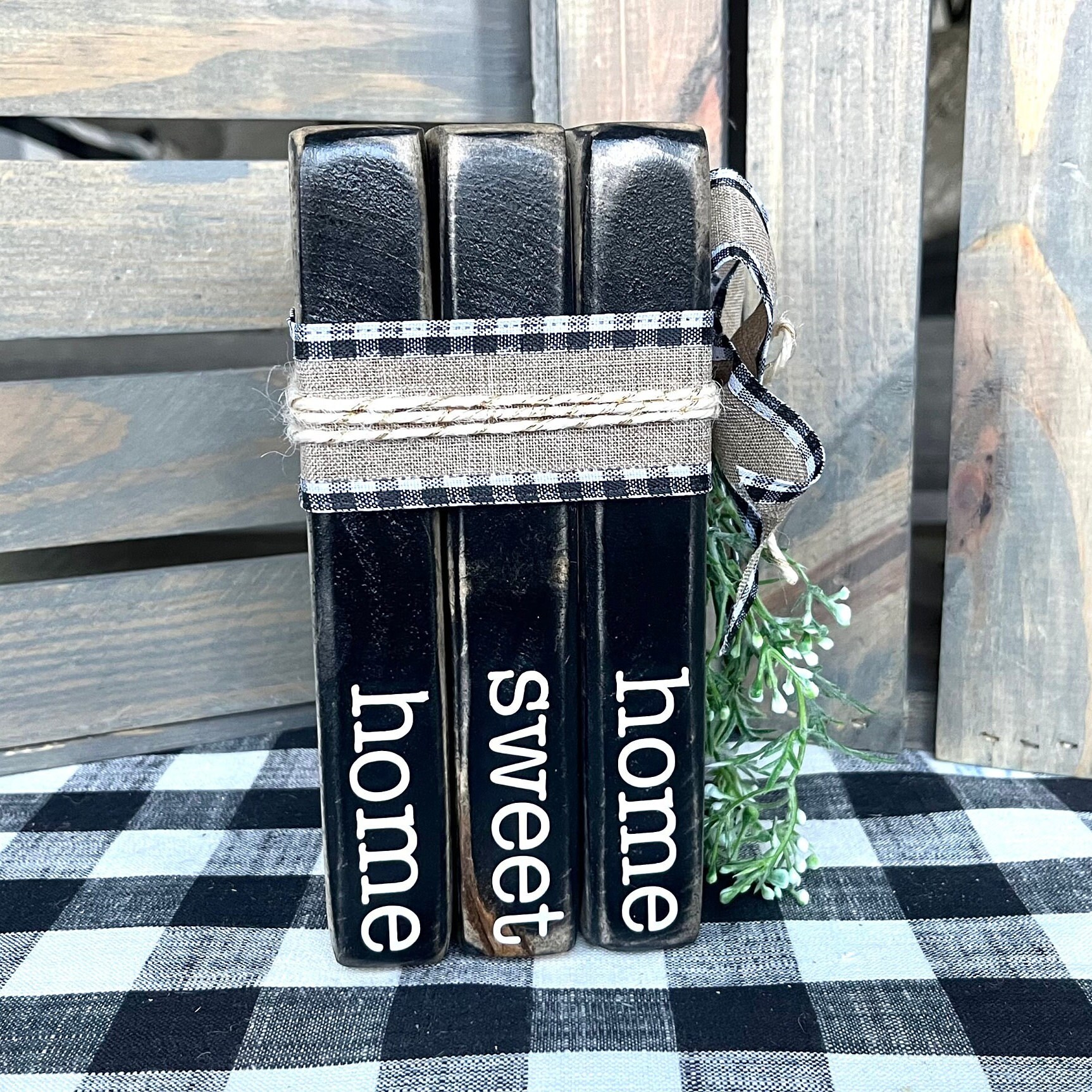 Faux Wood Book Stack, Fall Farmhouse Coffee Bar Décor, Shelf Décor ...