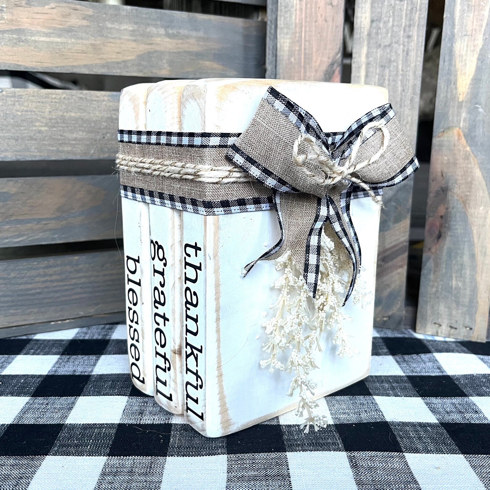 Faux Wood Book Stack, Fall Farmhouse Coffee Bar Décor, Shelf Décor ...