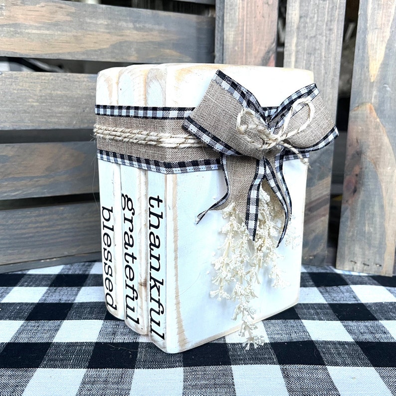 Faux Wood Book Stack, Fall Farmhouse Coffee Bar Décor, Shelf Décor ...