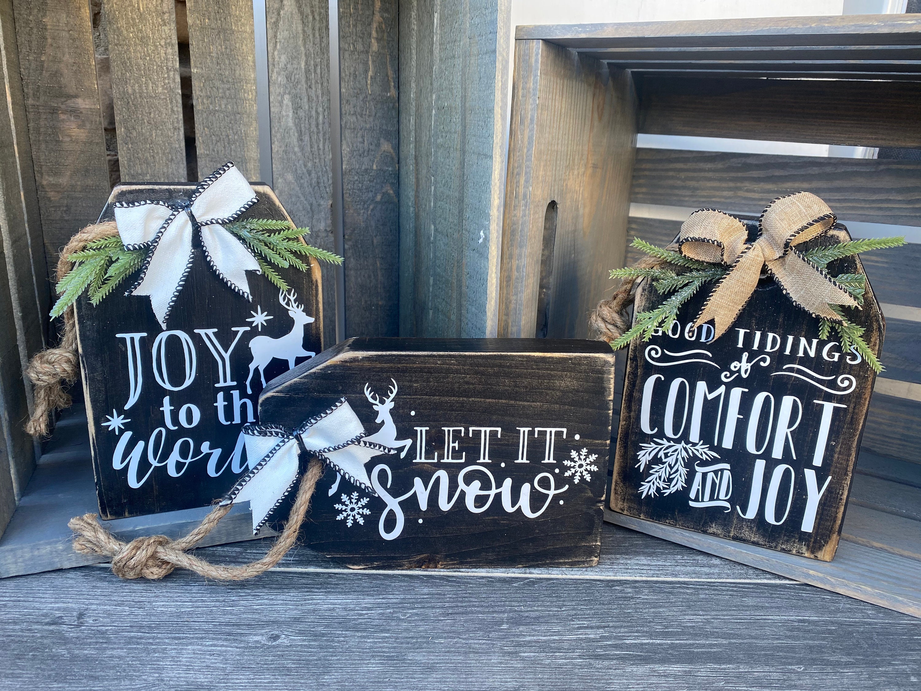 Black Christmas Wood Decorative Tags, Rustic Christmas Gift Tags ...