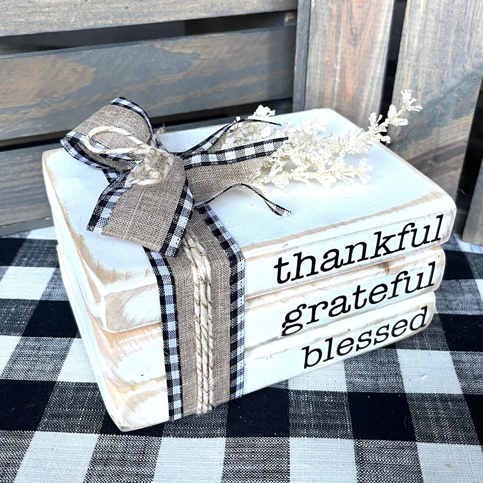 Faux Wood Book Stack, Fall Farmhouse Coffee Bar Décor, Shelf Décor ...