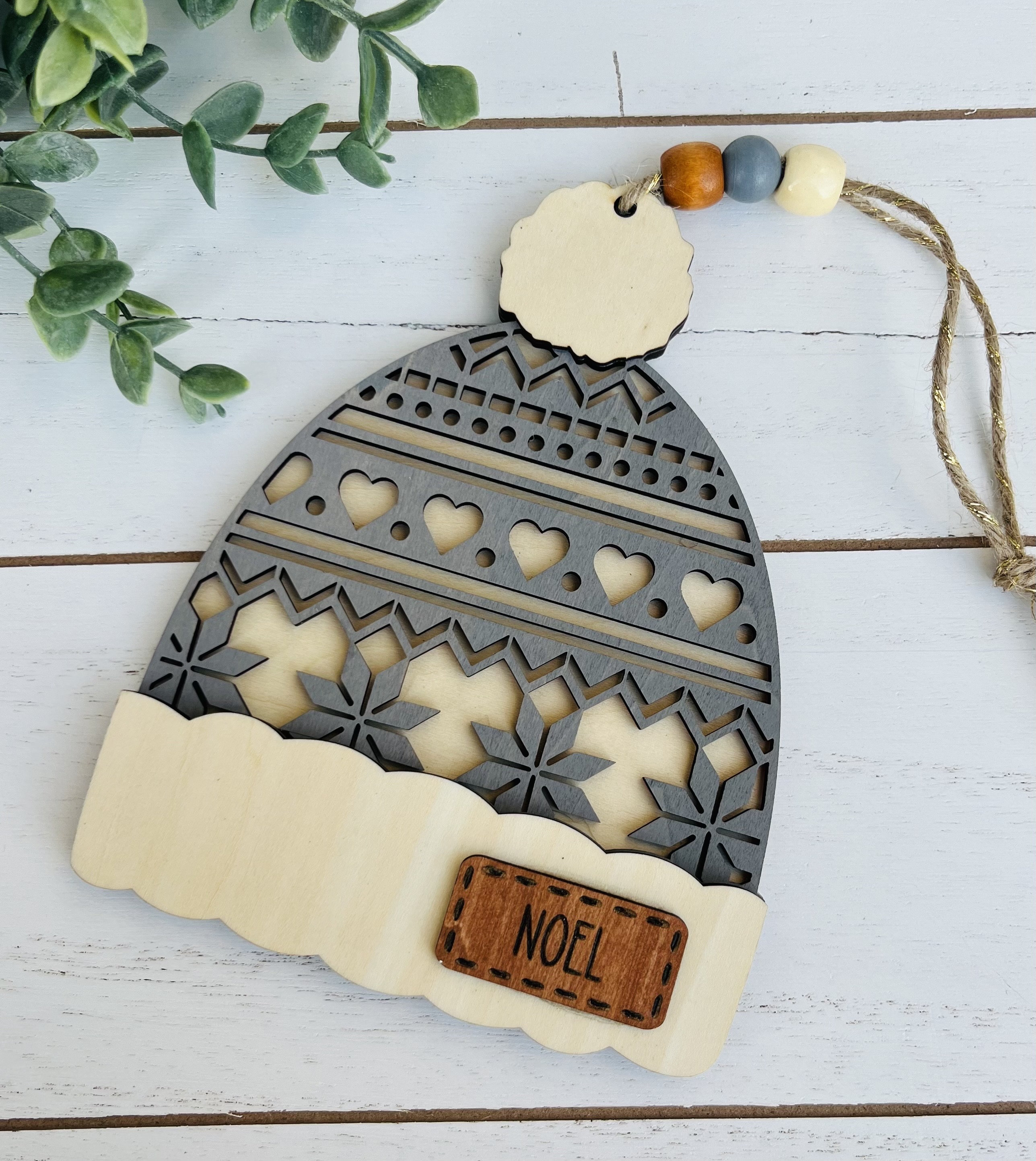 Winter Hat Gift Card Holder Ornament – Wooden Wool Hat With 3D Pompom ...