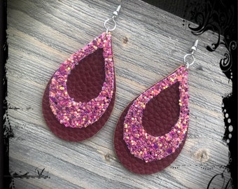 Glistening SPARKLING MERLOT Faux Leather Earrings Style G | Etsy