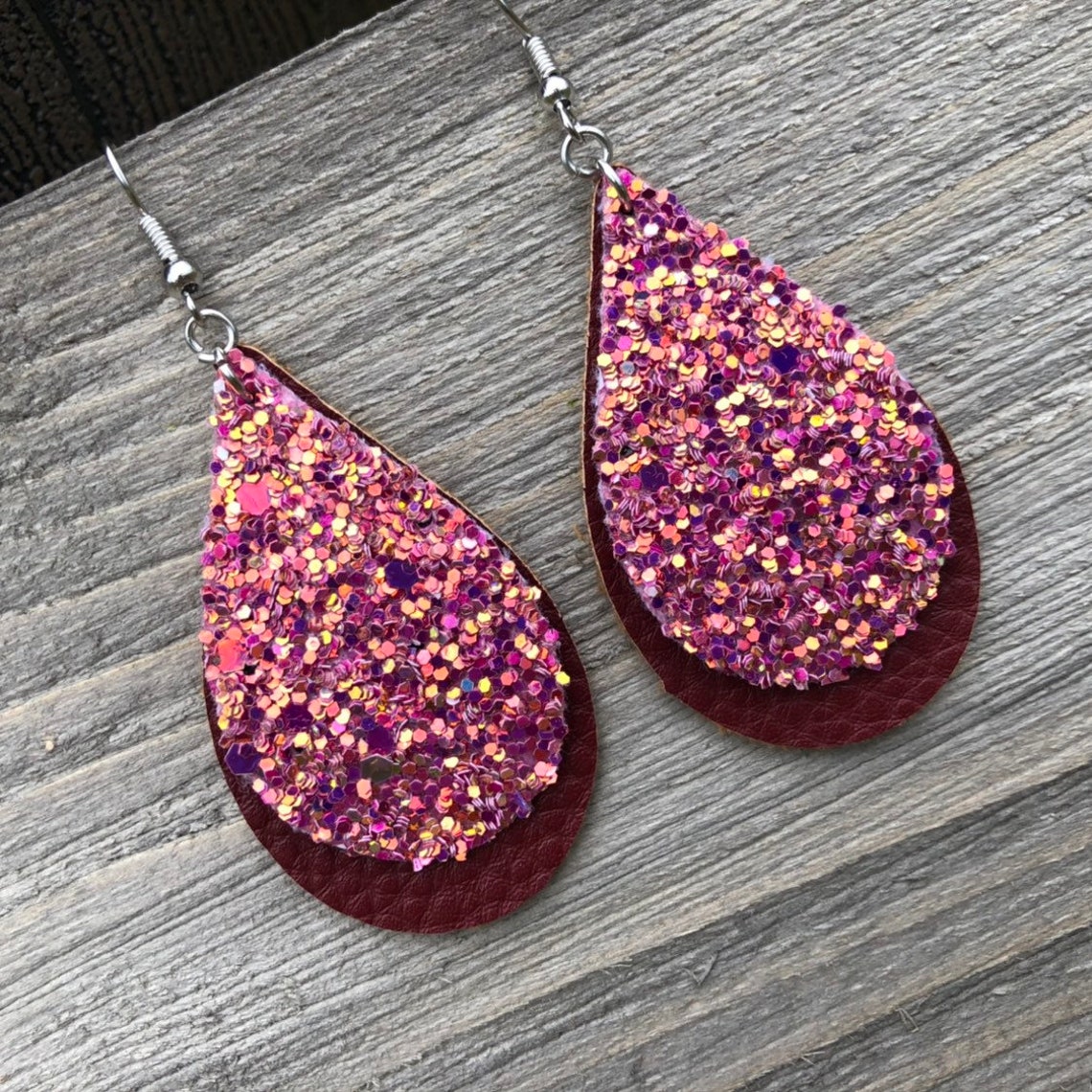 Glistening SPARKLING MERLOT Faux Leather Earrings Style G - Etsy