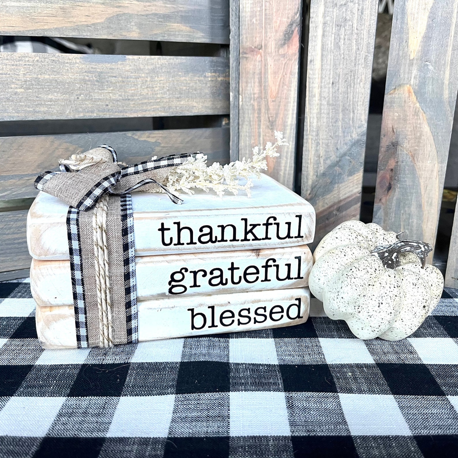 Faux Wood Book Stack, Fall Farmhouse Coffee Bar Décor, Shelf Décor ...