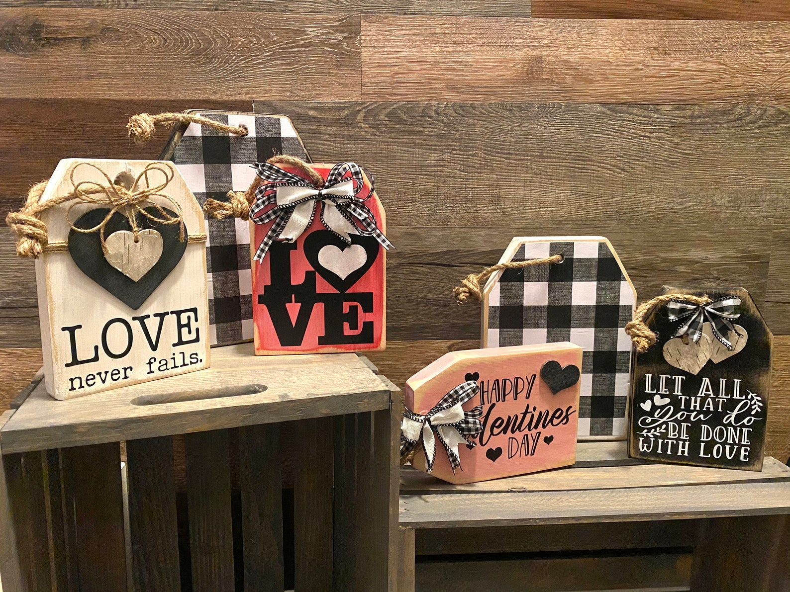 Valentines Day Wooden Decorative Tags, Tiered Tray Decor, Farmhouse ...