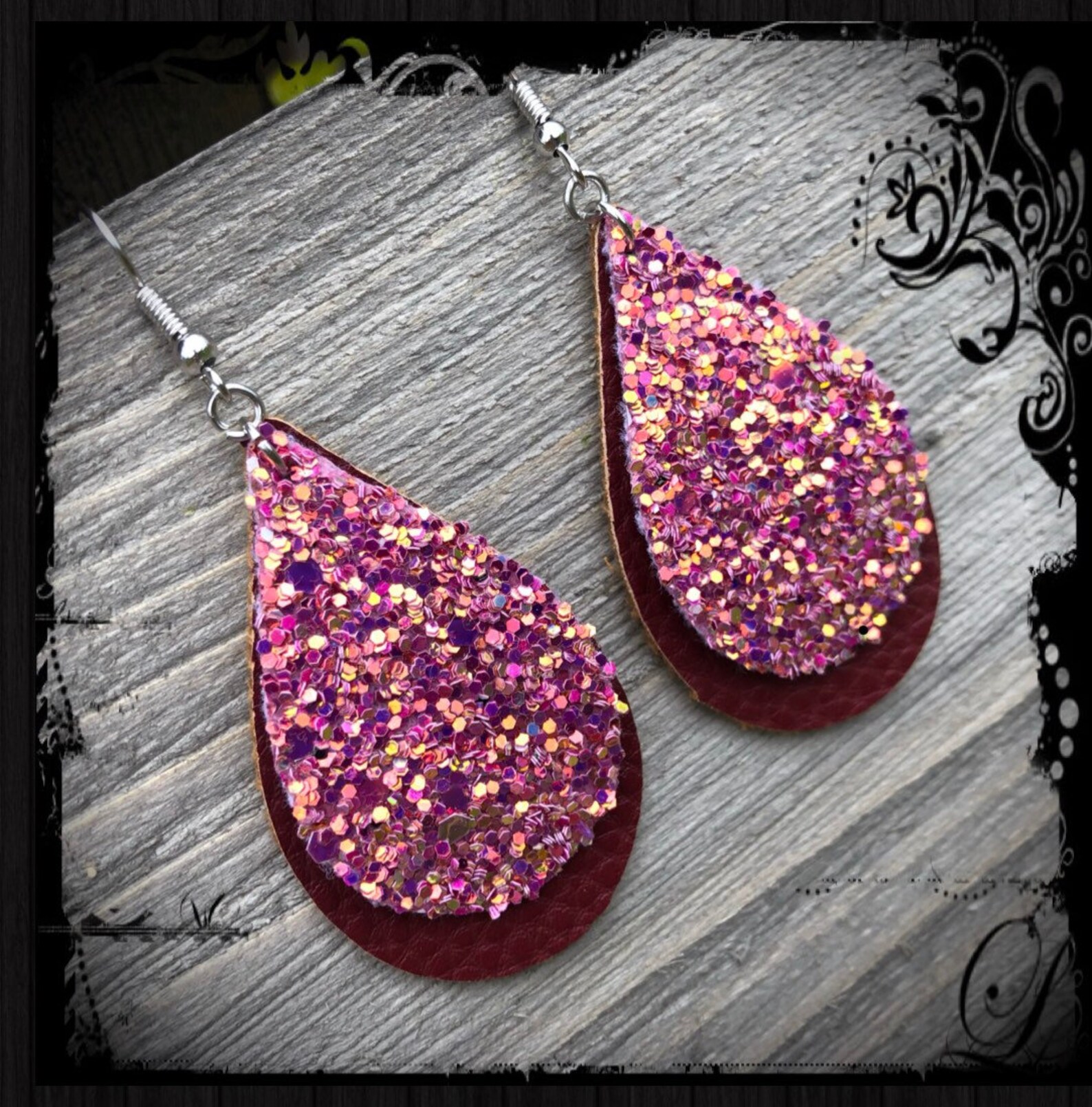 Glistening SPARKLING MERLOT Faux Leather Earrings Style G | Etsy