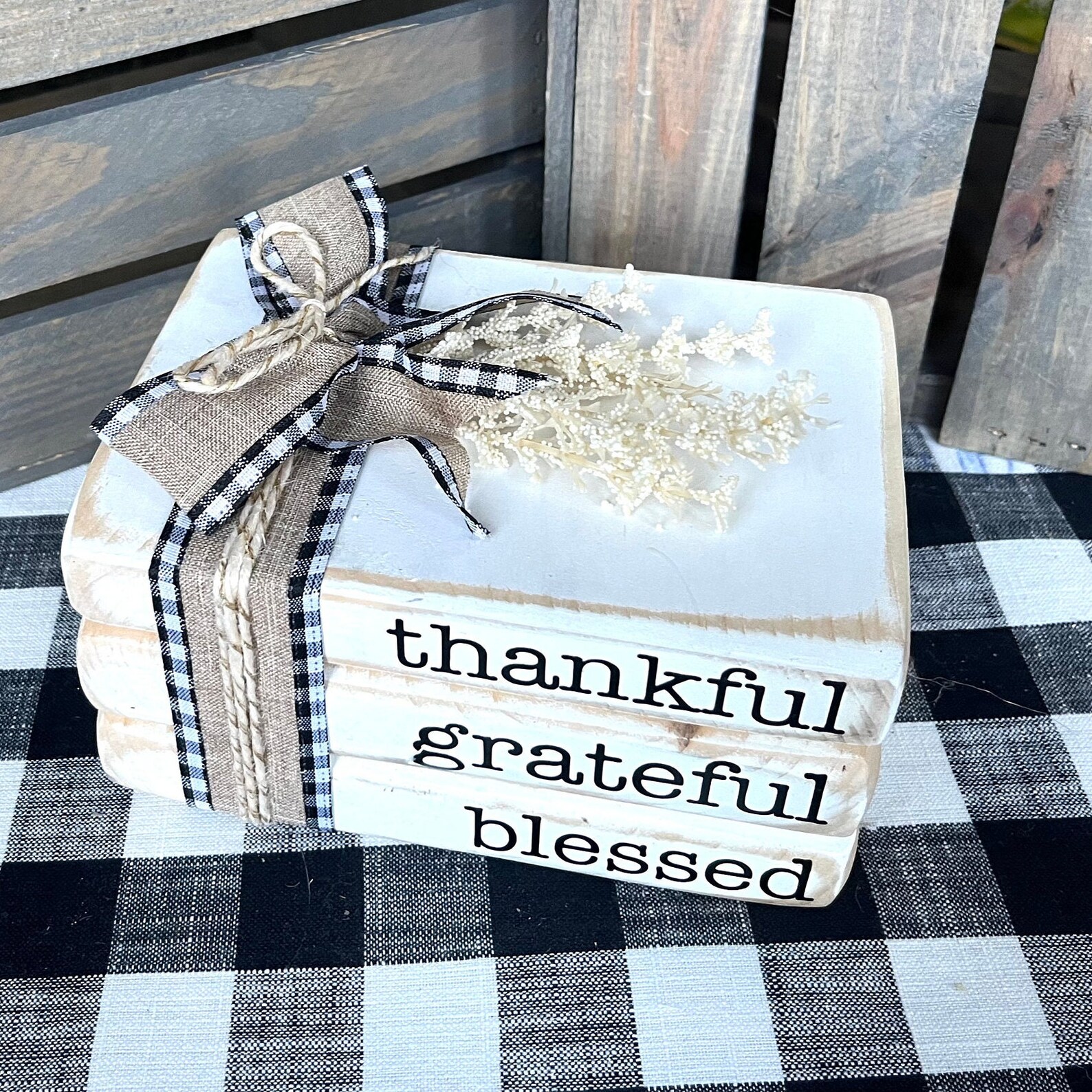 Faux Wood Book Stack, Fall Farmhouse Coffee Bar Décor, Shelf Décor ...