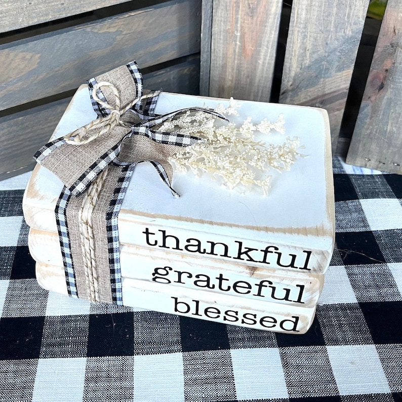 Faux Wood Book Stack, Fall Farmhouse Coffee Bar Décor, Shelf Décor ...