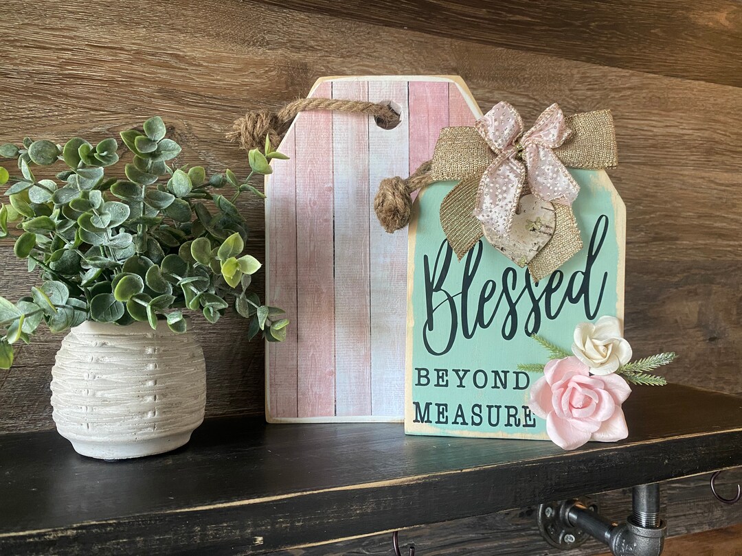 Set of 2 Spring Wooden Decorative Tags, Tiered Tray Decor, Farmhouse ...
