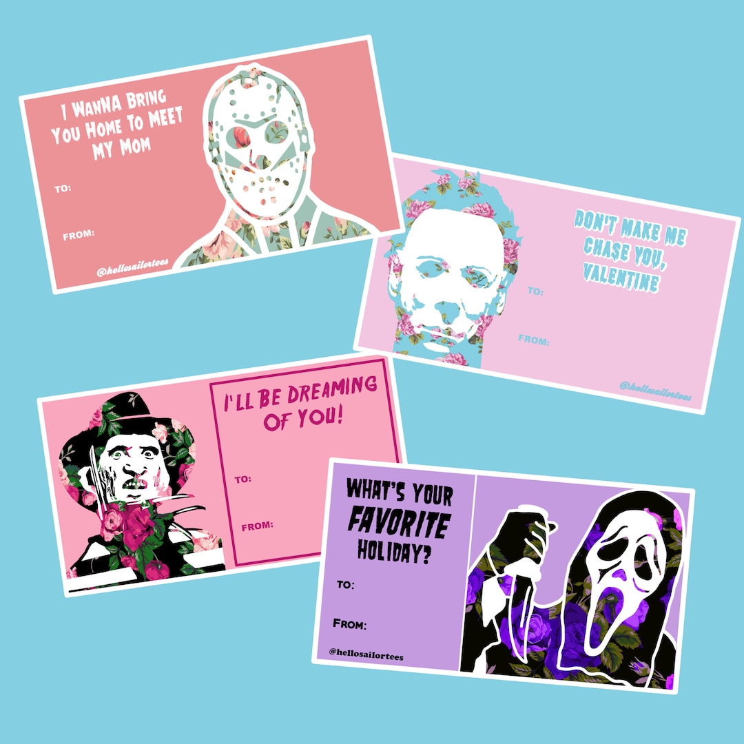 Digital Download Horror Themed Pop Culture Valentine's Day Cards 4 Pack ...