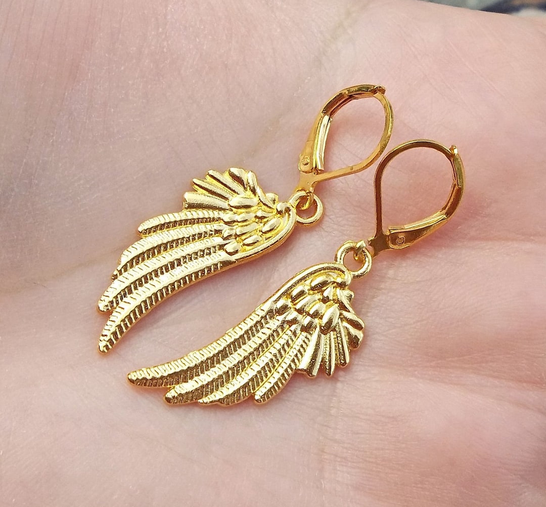 Gold Engel Flügel Fantasy Feen Feder Vogel zierliche Minimal ...