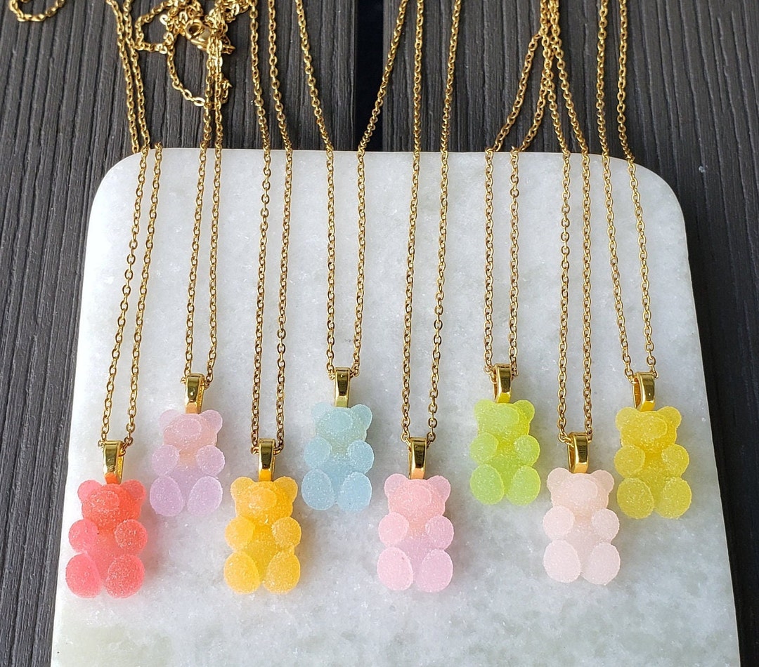 Sparkly Pastel Sugar Coated Resin Candy Teddy 18k Gold Plated Gift ...