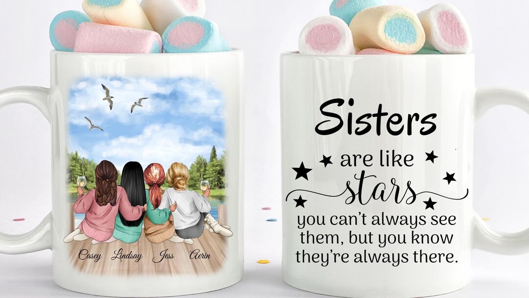 Custom Sisters Mug, Family Portrait, Siblings Gift, Cousins Gift, Gift ...
