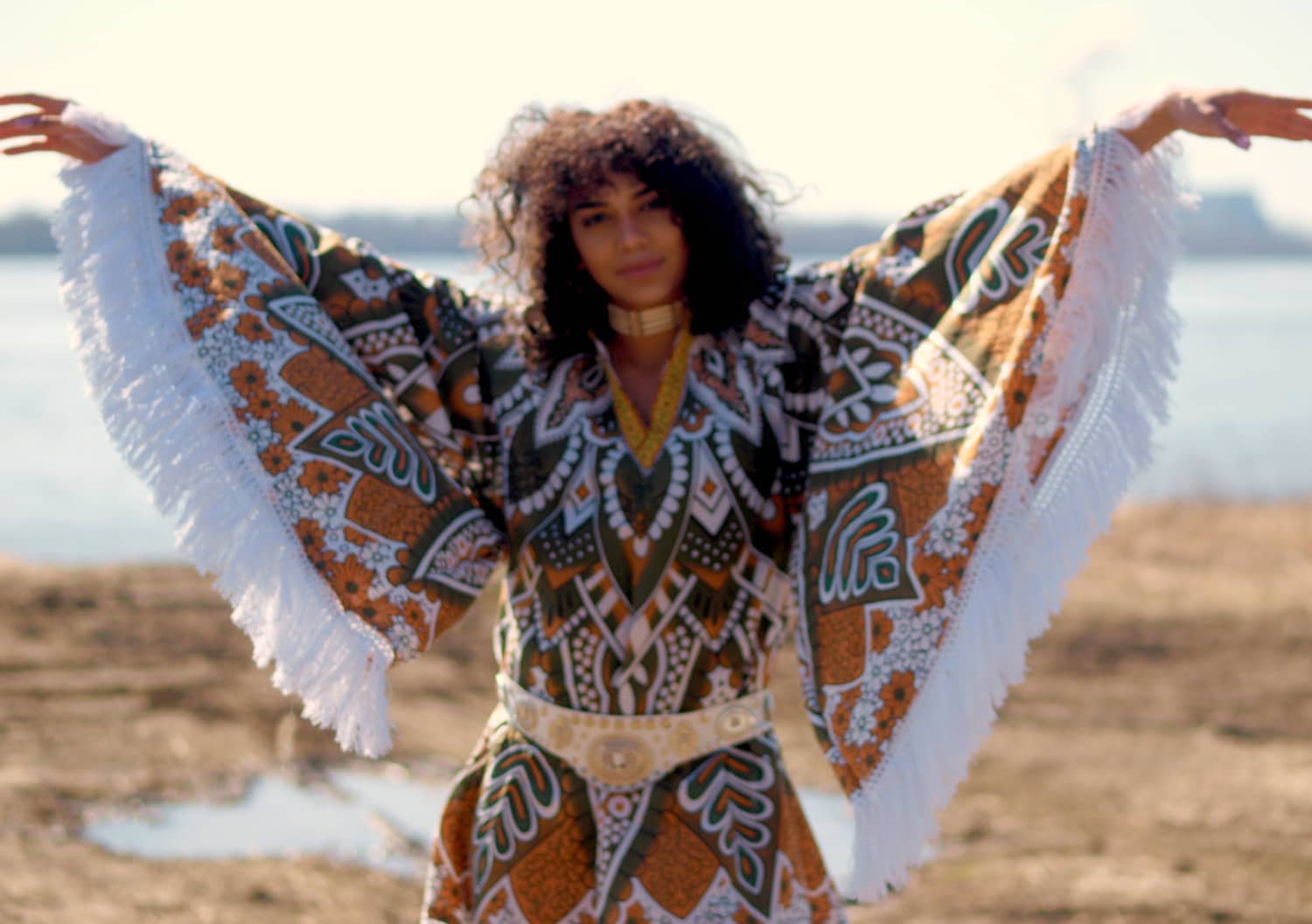 Bohemian Mandala Angel Wing Sleeve Mini Dress Crochet FRINGE Festival ...
