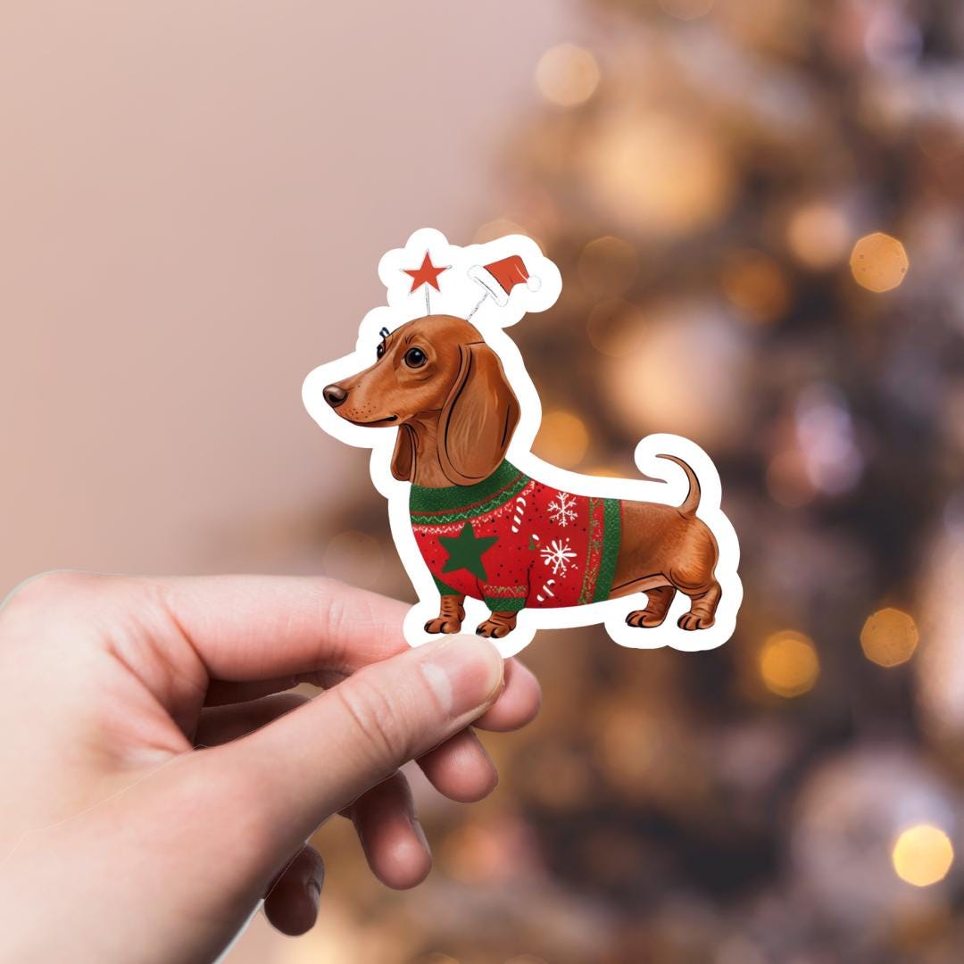 Christmas Dachshund Sticker, Perfect for Holiday Decor, Laptop ...