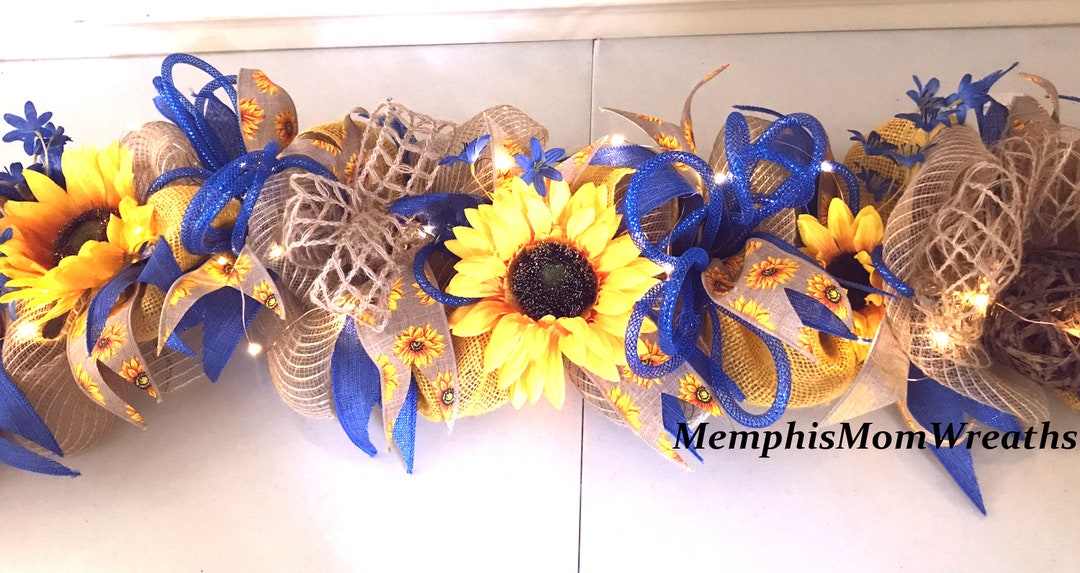 Sunflower Garland, Pre-lit Garland, Lighted Garland, Burlap Garland ...