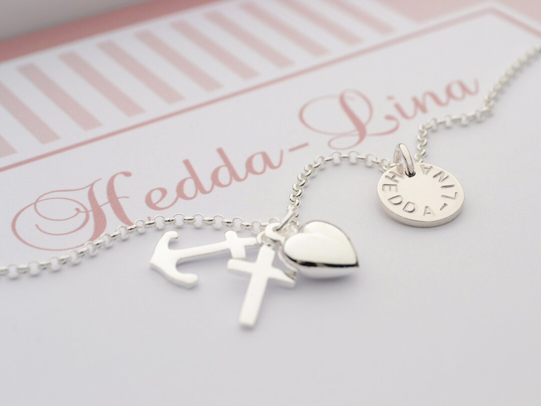 Baptism Chain With Engraving Heart Cross Anchor of 925 Silver and ...