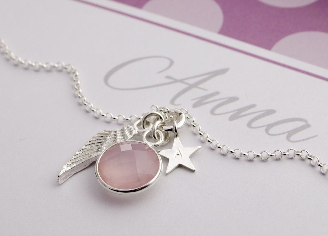 BLOOMGART Angel Wing Chain 925 Silver Rose Quartz Engraving - Etsy
