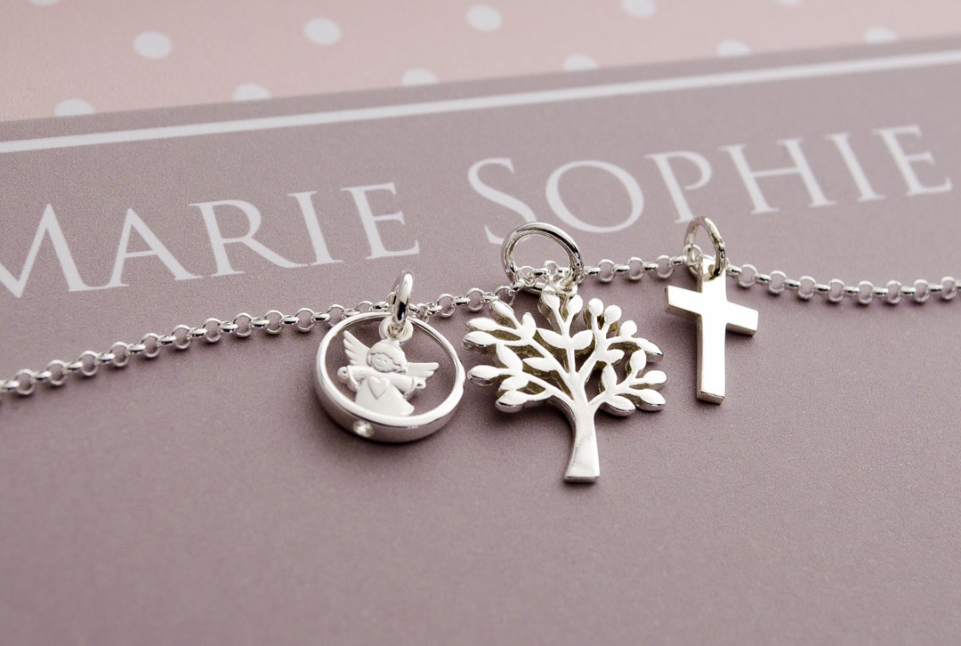 Christening Chain Girl Baptismal Ring Angel Cross Tree of Life Baptism ...